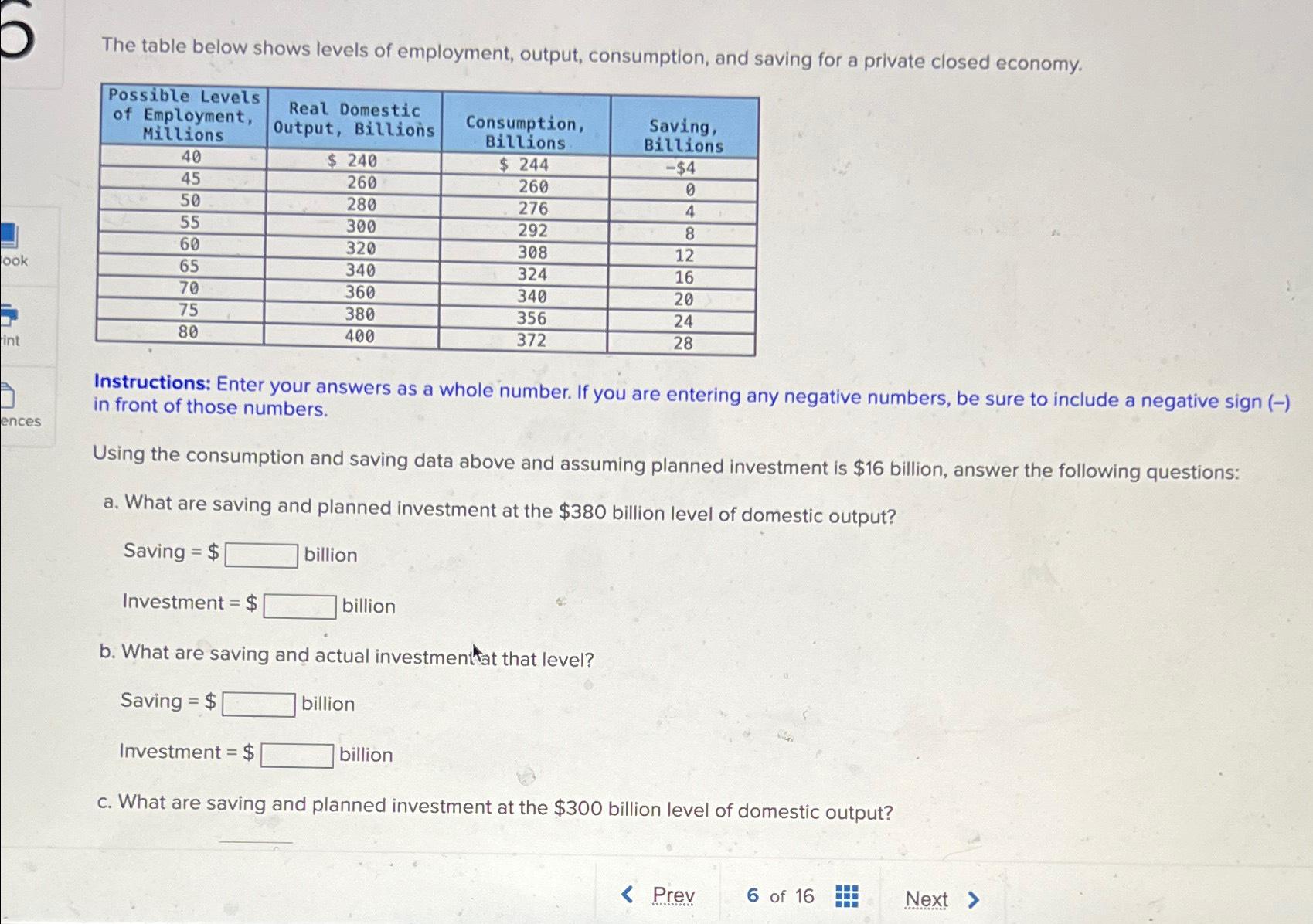 Solved The table below shows levels of employment, output, | Chegg.com