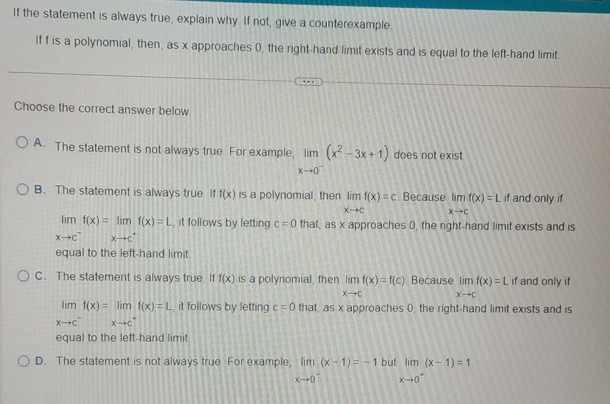 If the statement is always true, explain why. If not, | Chegg.com