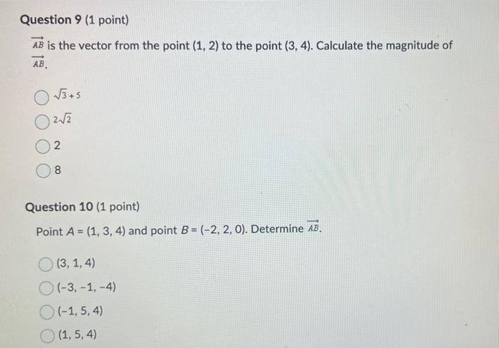 Solved AB is the vector from the point (1,2) to the point | Chegg.com