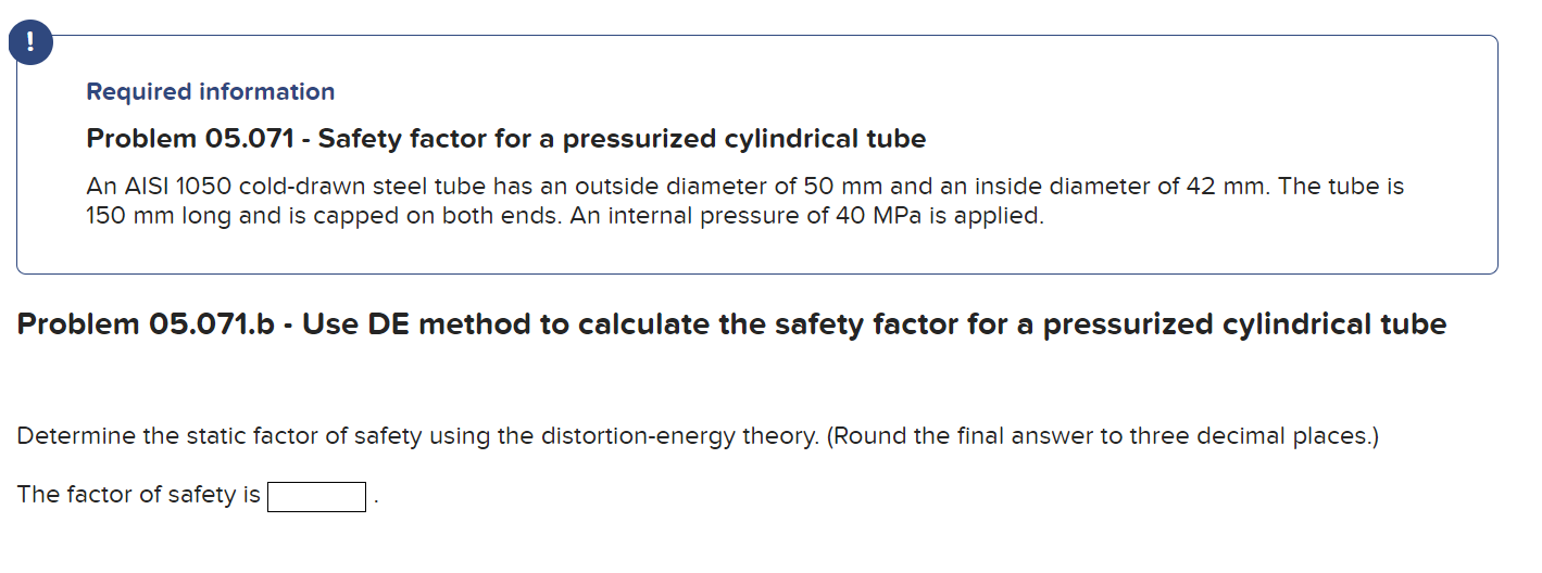 Solved !Required informationProblem 05.071 - ﻿Safety factor | Chegg.com