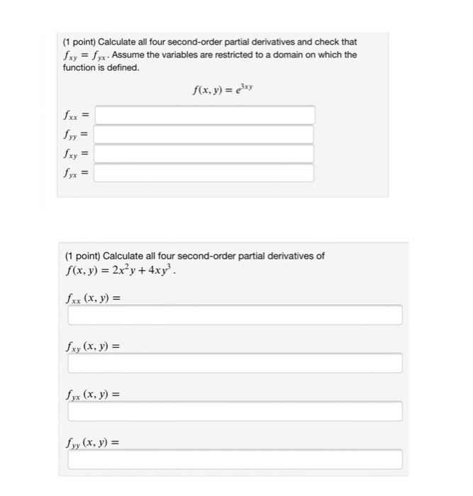 Solved (1 point) Calculate all four second-order partial | Chegg.com