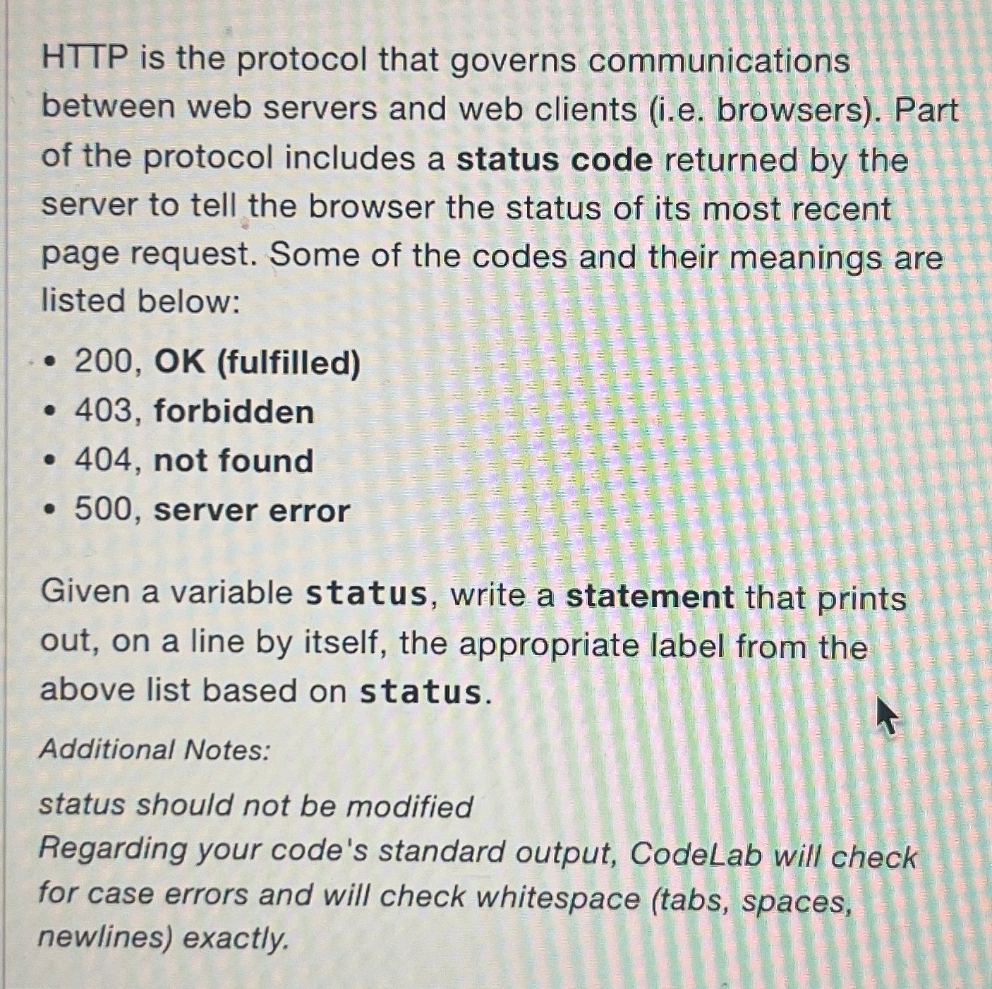 Solved HTTP is the protocol that governs communications | Chegg.com