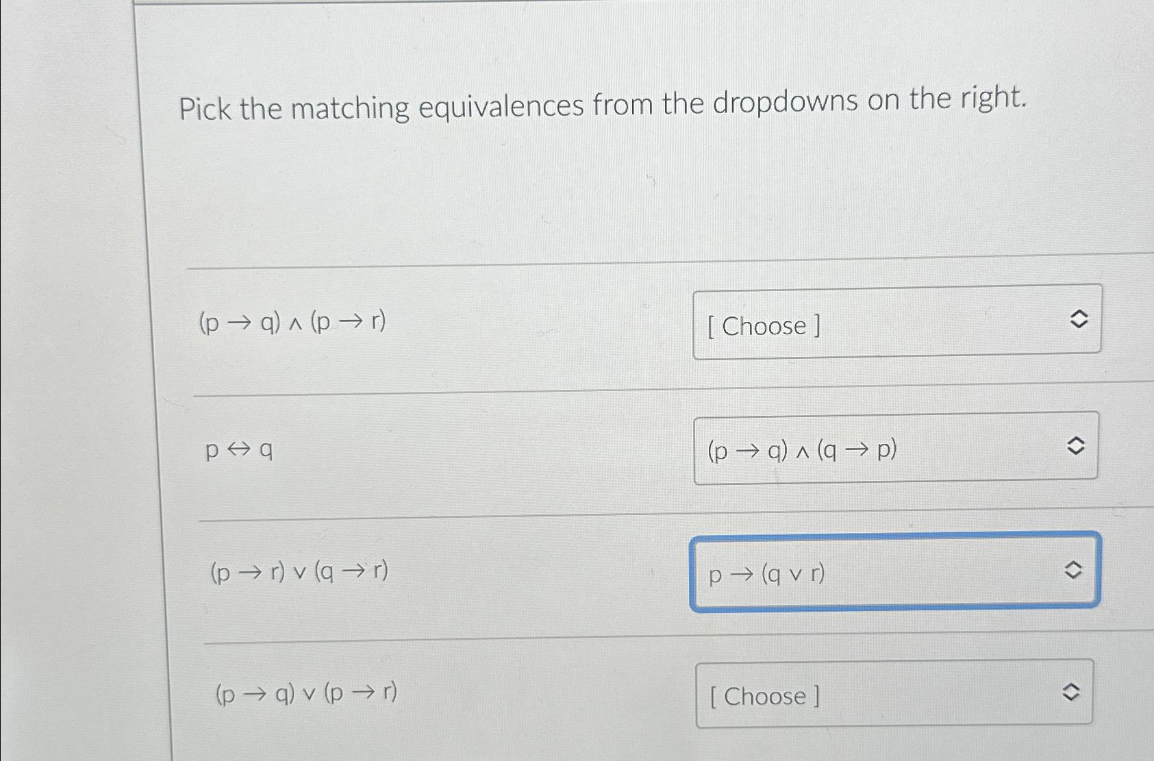 Solved Pick the matching equivalences from the dropdowns on | Chegg.com