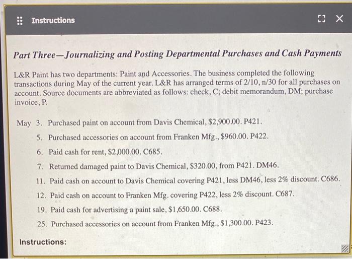 Solved Part Three-Journalizing and Posting Departmental | Chegg.com