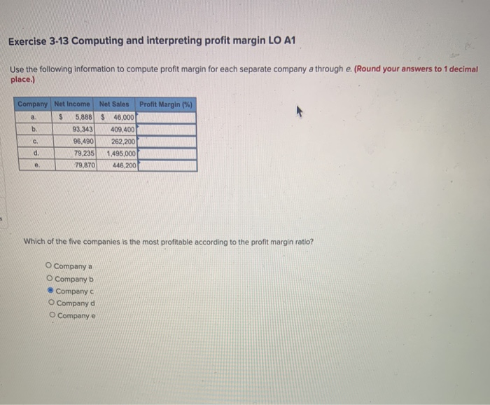 Solved Exercise 3-13 Computing and interpreting profit | Chegg.com