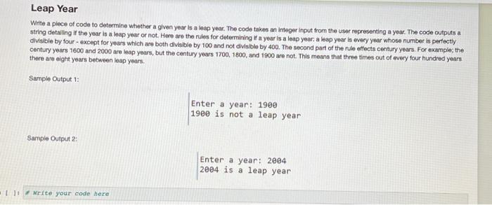 Solved Leap Year Write a piece of code to determine whether | Chegg.com