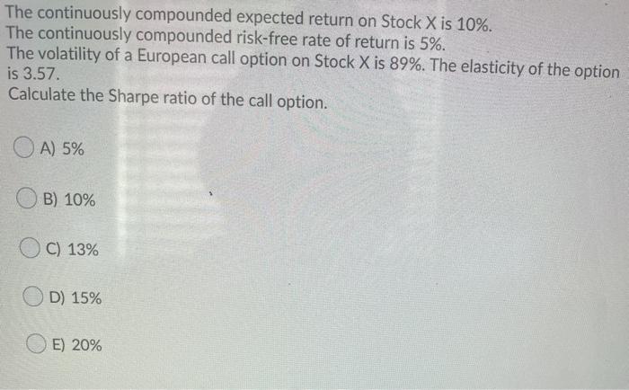 Solved The continuously compounded expected return on Stock | Chegg.com