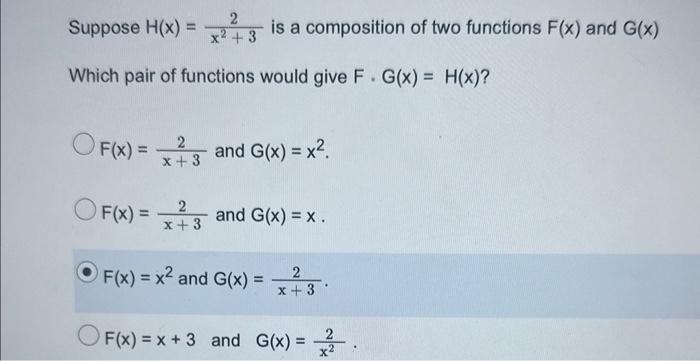 Solved Suppose H(x)=x2+32 is a composition of two functions | Chegg.com