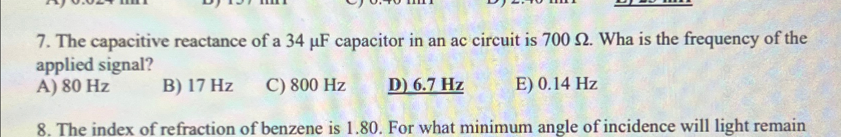 Solved The capacitive reactance of a 34μF ﻿capacitor in an | Chegg.com