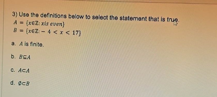 Use the definitions below to select the statement | Chegg.com