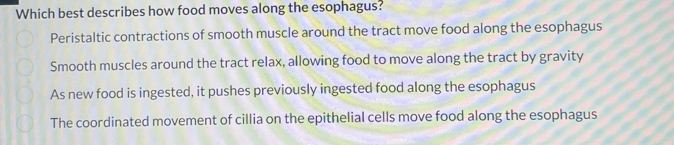 Solved Which best describes how food moves along the | Chegg.com