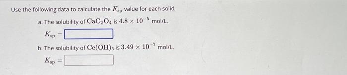 Solved Use the following data to calculate the Ksp value for | Chegg.com