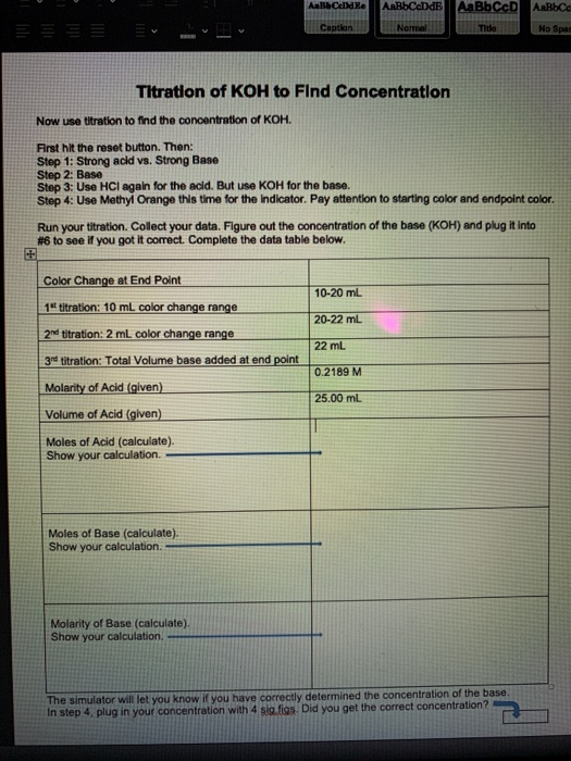 Solved Titration of KOH to find concentration- figure out | Chegg.com