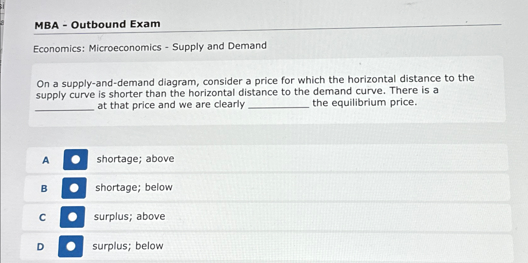 Solved MBA - ﻿Outbound ExamEconomics: Microeconomics - | Chegg.com