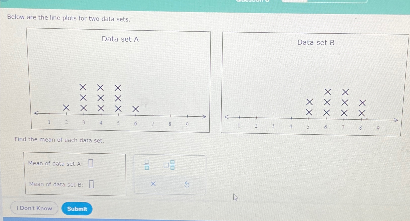 Solved Below are the line plots for two data sets.Find the | Chegg.com