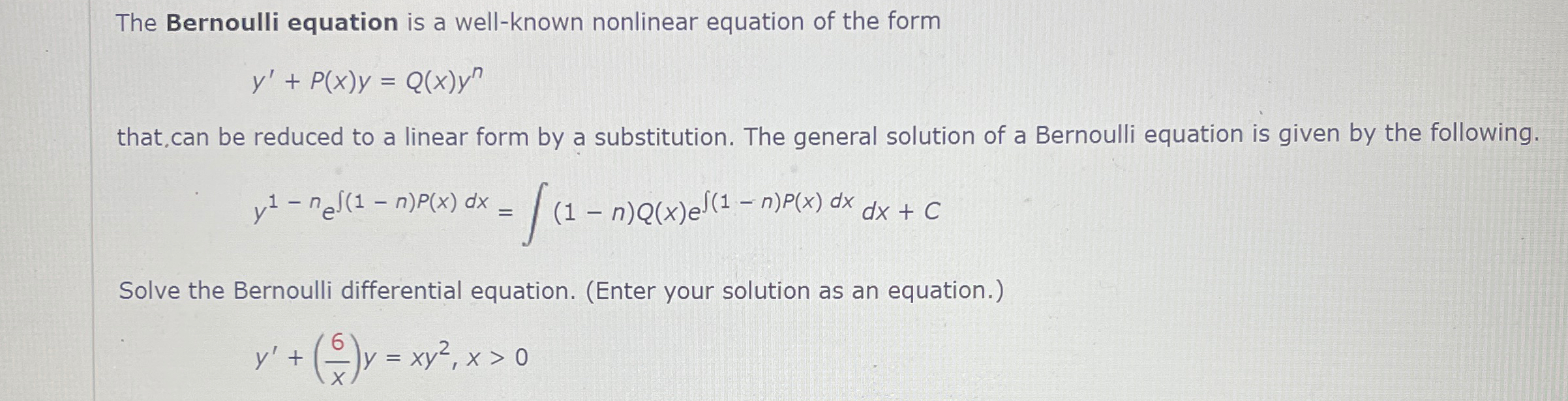 Solved The Bernoulli equation is a well-known nonlinear | Chegg.com