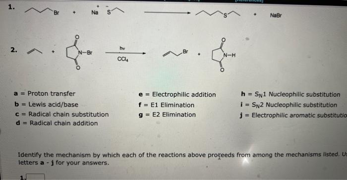Solved 1. Br+NaS+e NaBr 2. a= Proton transfer e= | Chegg.com