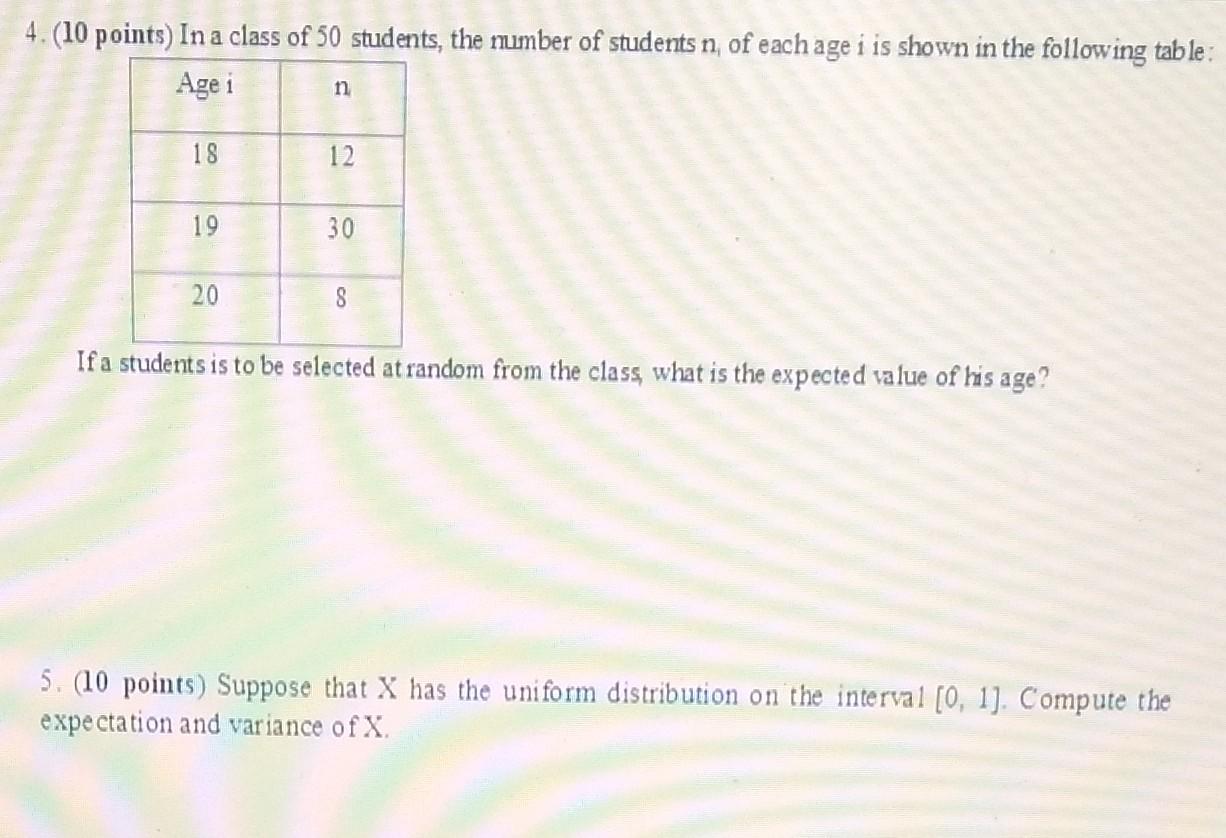 Solved 4. (10 points) In a class of 50 students, the number | Chegg.com