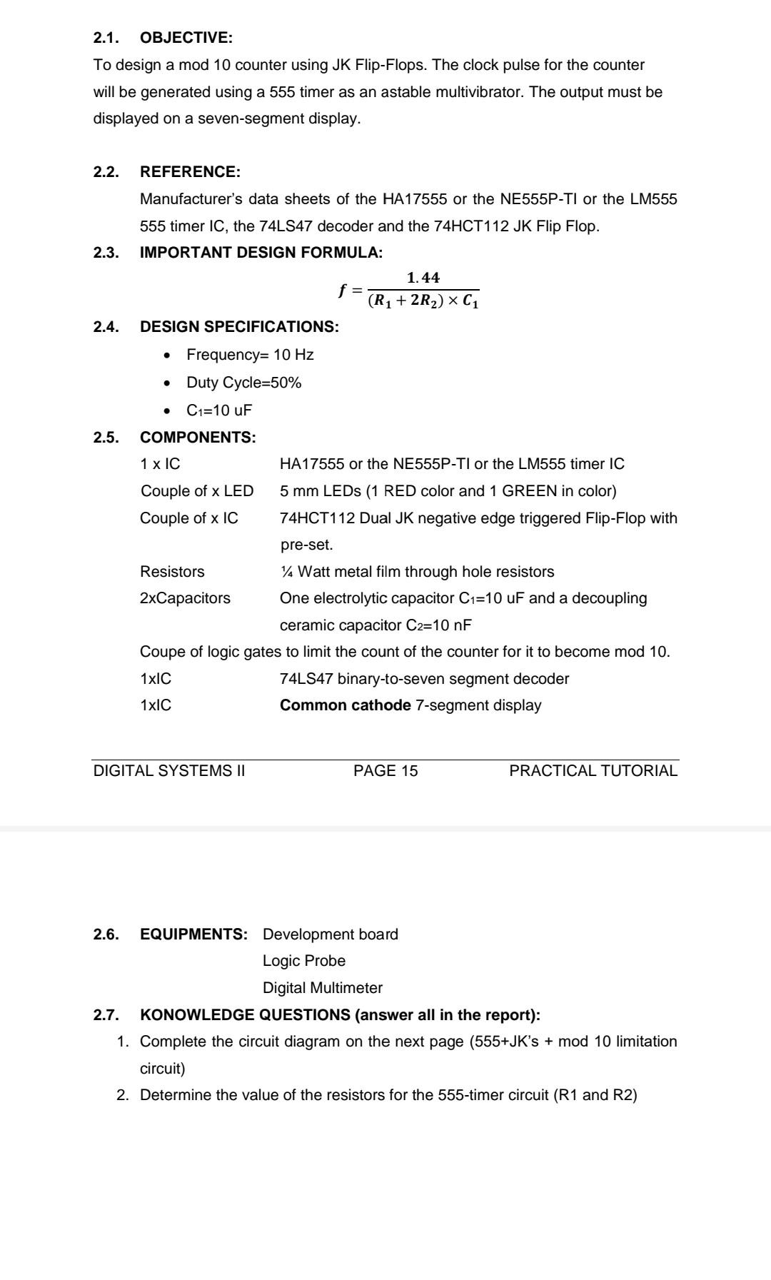 Solved 2.1. OBJECTIVE: To design a mod 10 counter using JK | Chegg.com