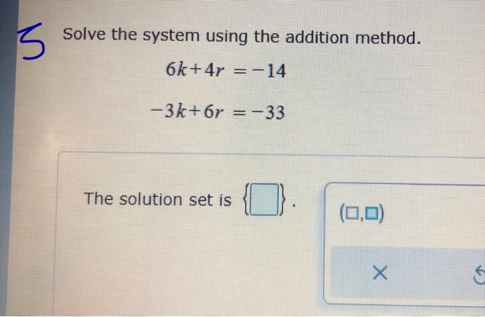 Solved Solve the system using the addition method. | Chegg.com