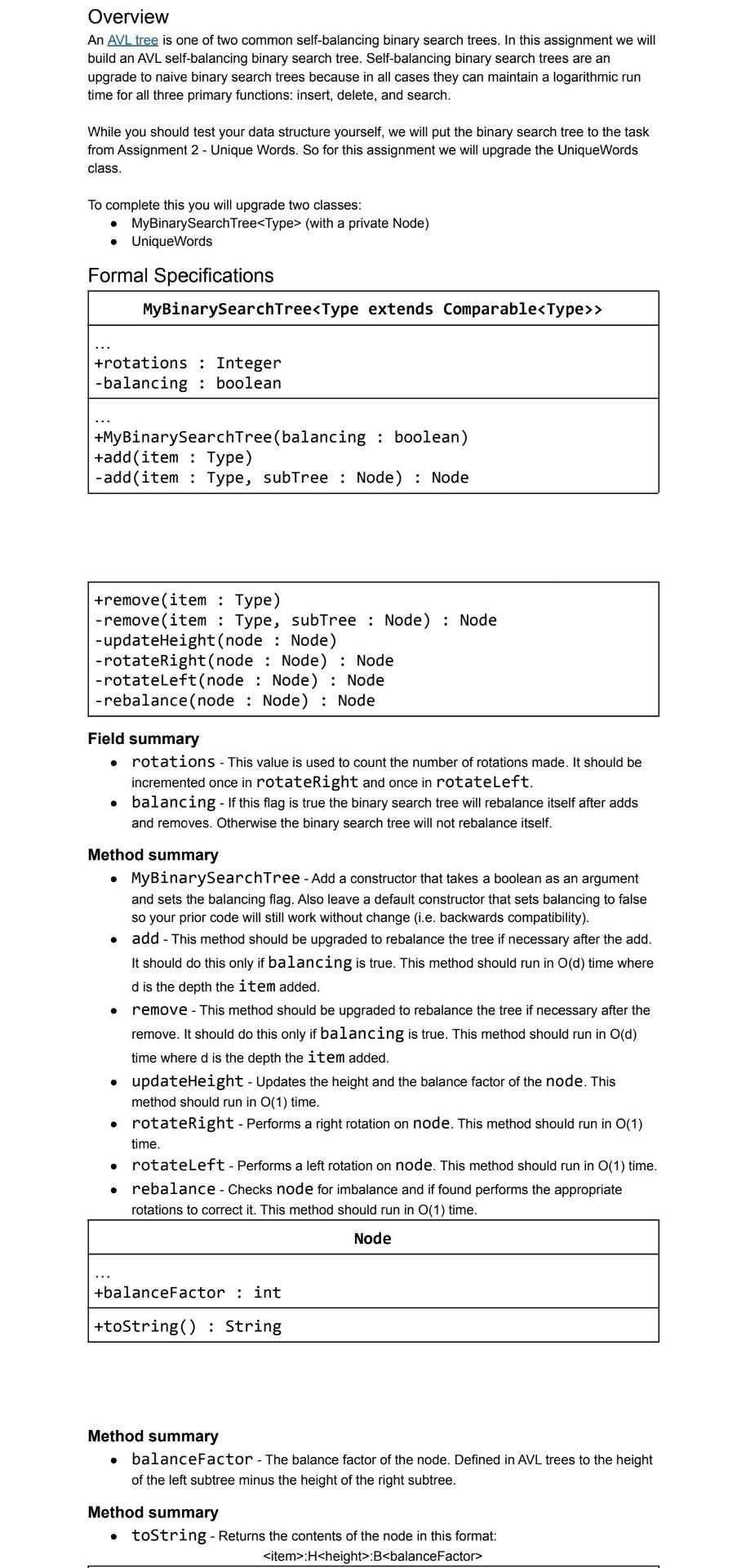 Solved Java, I need AVL tree implemented with he methods | Chegg.com