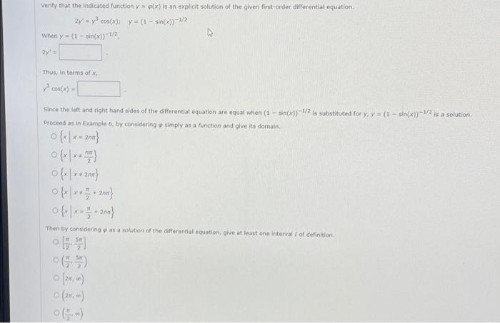 Solved Verify That The Indicated Function Y X Is An
