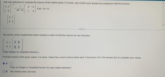 Solved Use row.reduction to compute the inverse of the | Chegg.com