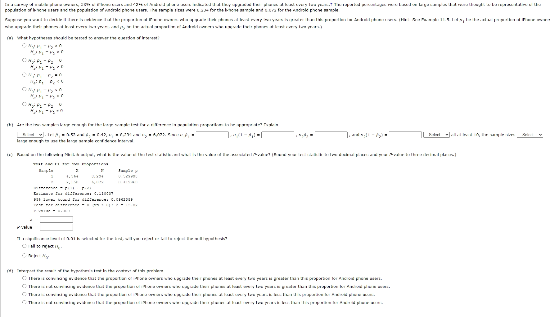 Solved population of iPhone users and the population of | Chegg.com
