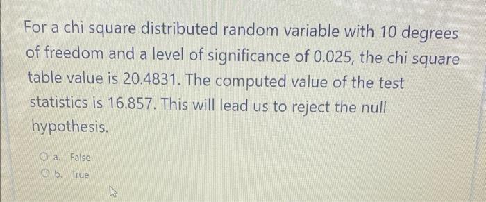 Solved For a chi square distributed random variable with 10 | Chegg.com
