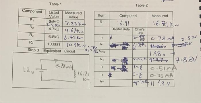 Solved Step 10 Equivalent Circuit Table 3Table 1 Table | Chegg.com