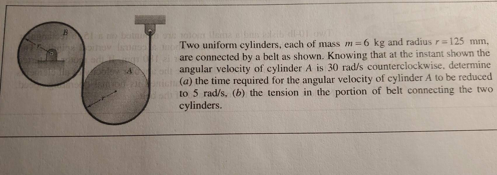 Solved Two uniform cylinders, each of mass m=6 kg and radius | Chegg.com