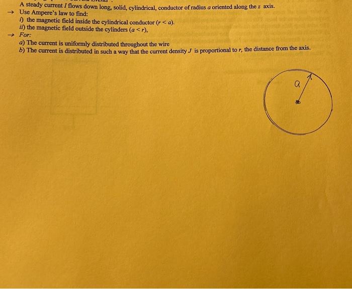 Solved A steady current I flows down long, solid, | Chegg.com