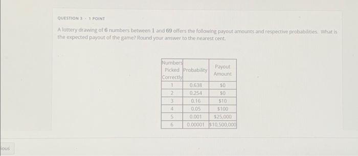 Solved ious QUESTION 3 1 POINT A lottery drawing of 6 | Chegg.com