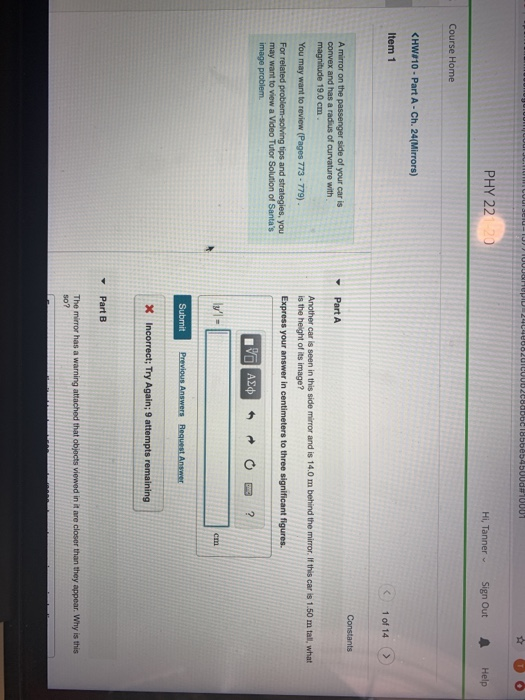 Solved Cub2c8db6c185be54500010001 *UO PHY 22 20 Hi, Tanner | Chegg.com
