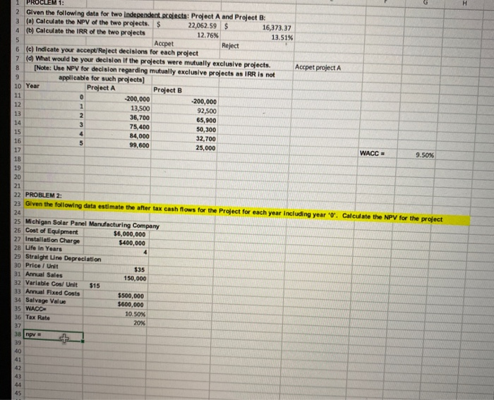 Solved H 1 4 1 PROCLEM 1: 2. Given the following data for | Chegg.com