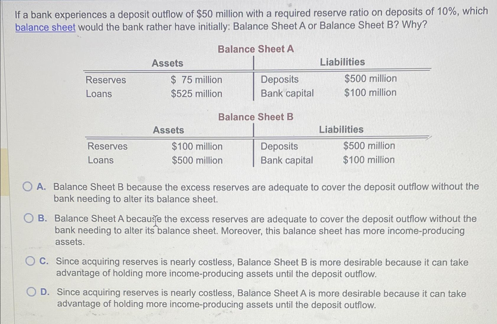 Solved If a bank experiences a deposit outflow of $50 | Chegg.com