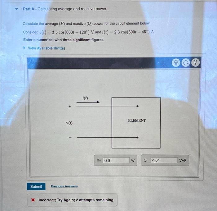 Solved Part A - Calculating average and reactive power I --- | Chegg.com