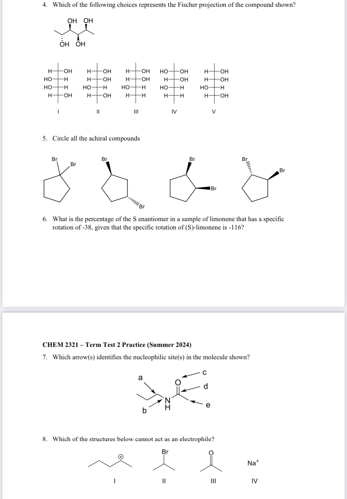 Solved Which of the following choices represents the Fischer | Chegg.com