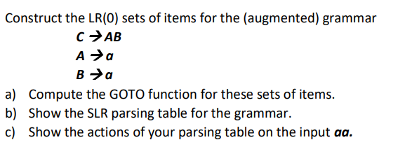 Solved Construct the LR(0) sets of items for the (augmented) | Chegg.com