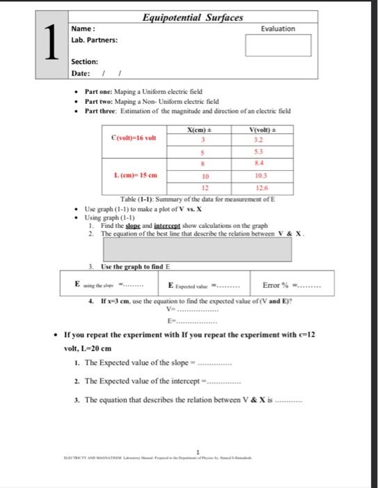 Solved Equipotential Surfaces Evaluation 1 Name : Lab. | Chegg.com
