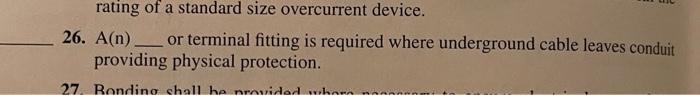 Solved rating of a standard size overcurrent device. 26. | Chegg.com