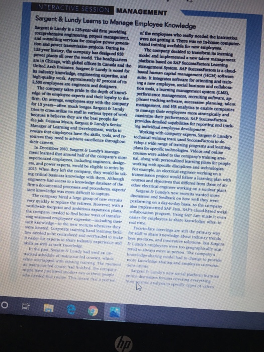 Solved INTERACTIVE SESSION MANAGEMENT Sargent & Lundy Learns | Chegg.com