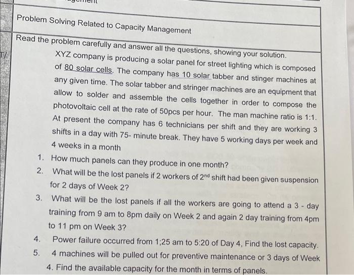 Solved Problem Solving Related to Capacity Management Read | Chegg.com