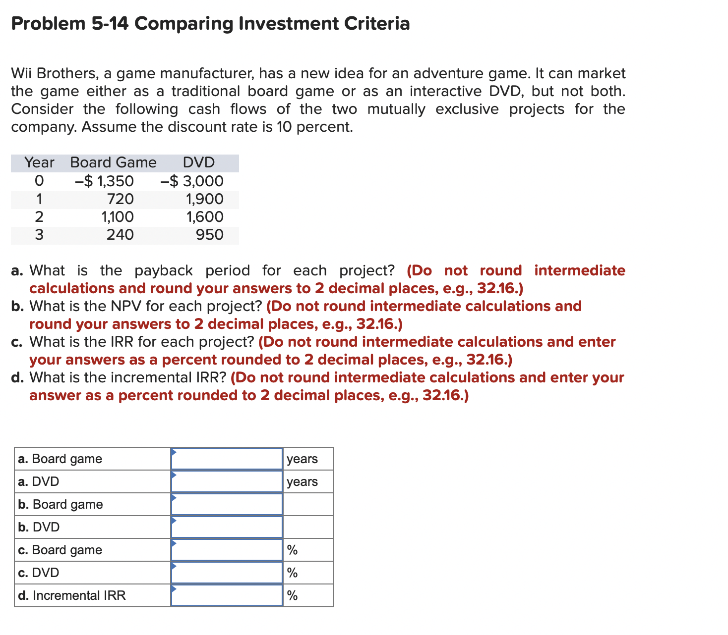 Solved Problem 5-14 ﻿Comparing Investment CriteriaWii | Chegg.com