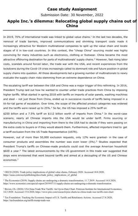 Solved Case study Assignment Submission Date: 30 November, | Chegg.com