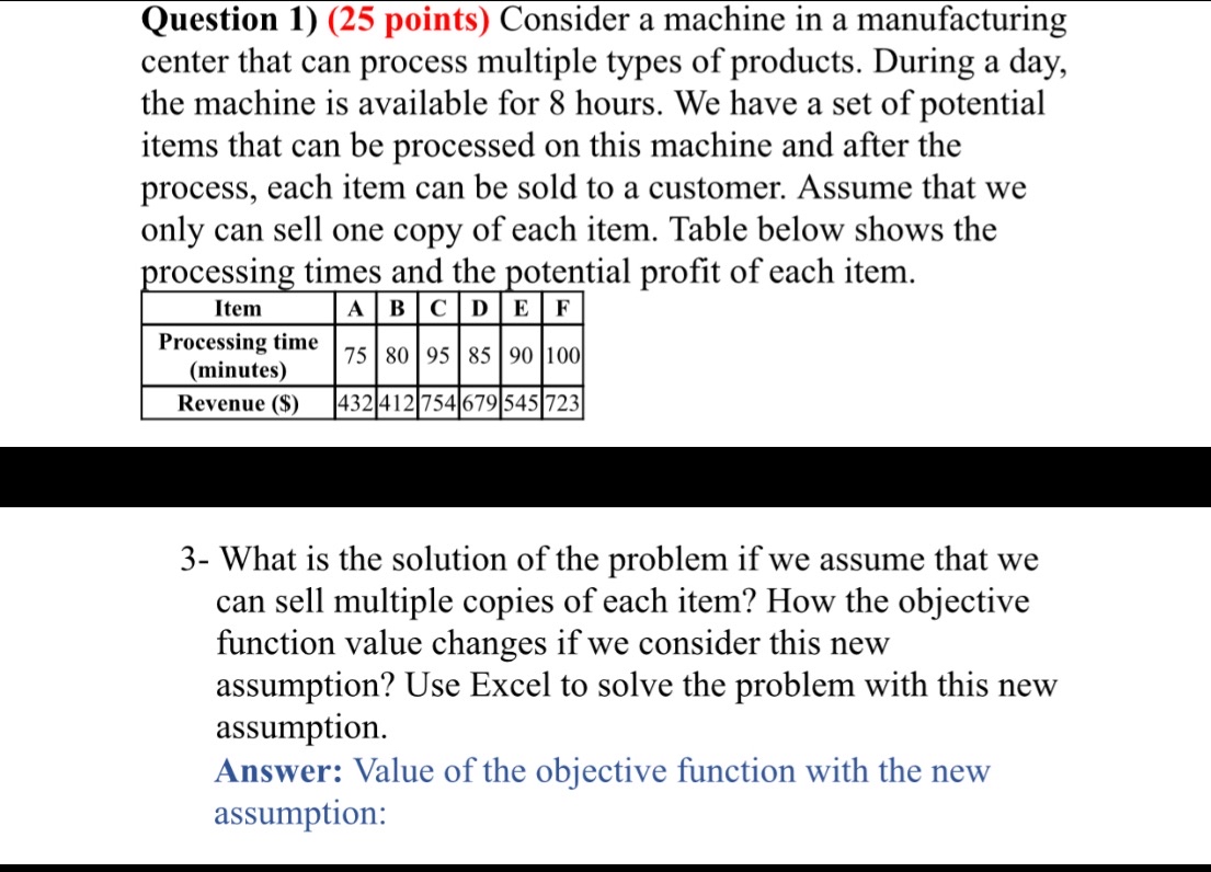 Solved Solve with execl pleaseQuestion 1) (25 ﻿points) | Chegg.com