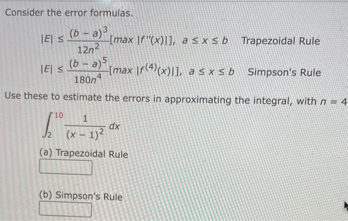 Solved Consider the error formulas. | Chegg.com