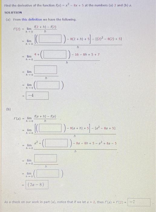 Solved Find the derivative of the function f(x)=x2−8x+5 at | Chegg.com