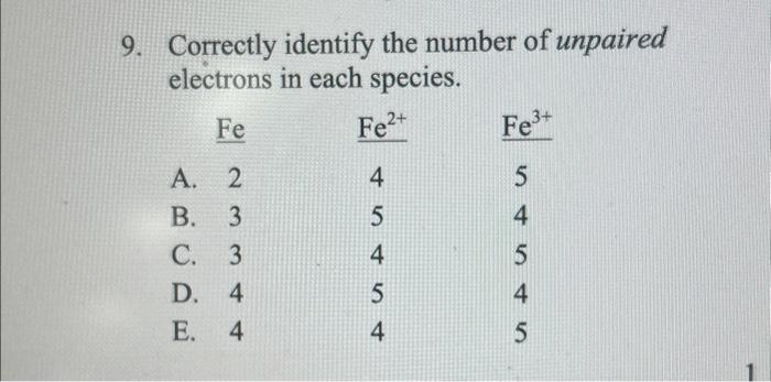 Solved 9. Correctly identify the number of unpaired | Chegg.com