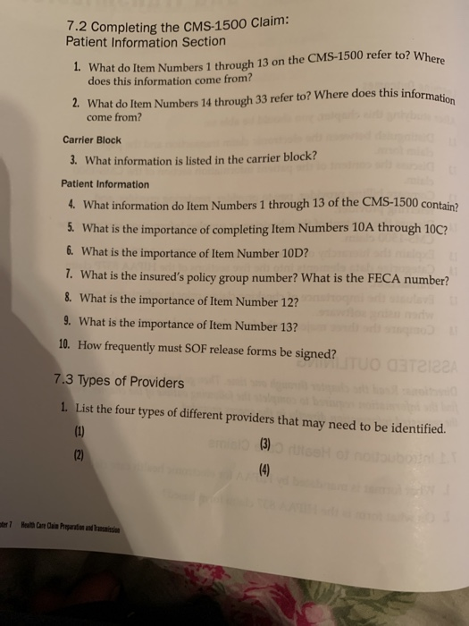 Solved 7.2 Completing the CMS-1500 Claim: Patient | Chegg.com